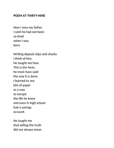 Teaching Resource iGCSE English Literature Poem at Thirty Nine ...
