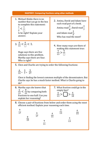 Comparing Fractions Word Problems | Teaching Resources