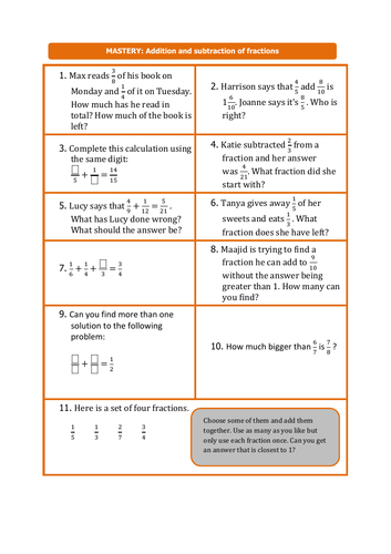Fractions Word Problems Add and Subtract | Teaching Resources