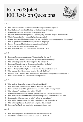 Romeo and Juliet: 100 Revision Questions for GCSE | Teaching Resources