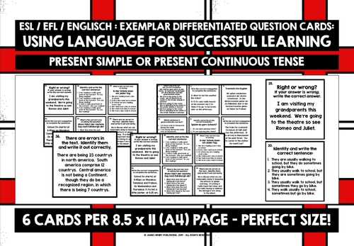 ENGLISH FOR GERMAN SPEAKERS PRESENT TENSE TASK CARDS | Teaching Resources