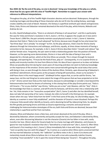 Twelfth Night, Shakespeare - A Level English Literature (OCR): Paper 1 ...
