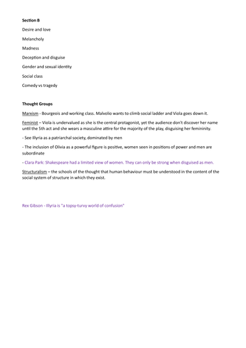 Twelfth Night, Shakespeare - A Level English Literature (OCR): Paper 1 ...