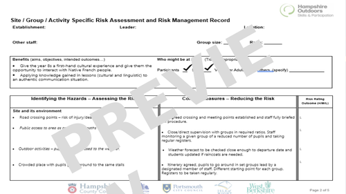 Risk assessment - field trip (half a day) | Teaching Resources