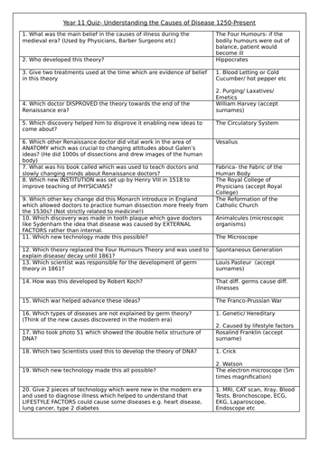 Medicine Through Time Revision Quizzes- Thematic | Teaching Resources