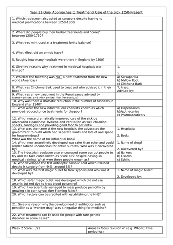 Medicine Through Time Revision Quizzes- Thematic | Teaching Resources
