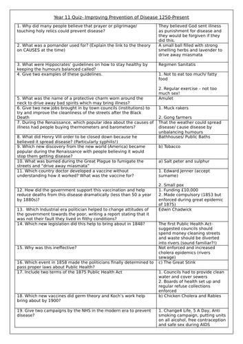 Medicine Through Time Revision Quizzes- Thematic | Teaching Resources