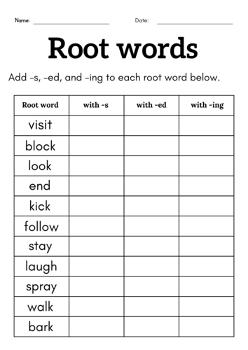 Root words worksheet for grade 1 or 2 - Root words and affixes ...