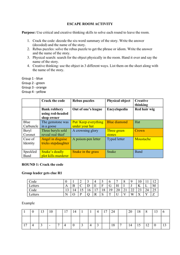 Escape room activity - The Adventures of Sherlock Holmes | Teaching ...