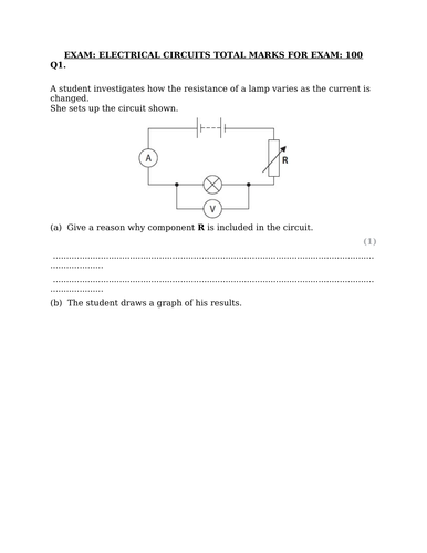 EXAM ELECTRICAL CIRCUITS | Teaching Resources