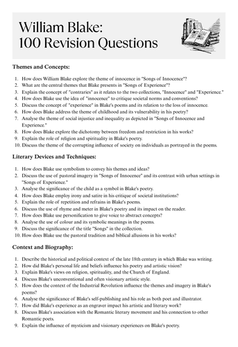 William Blake: 100 Revision Questions for A-level English Literature ...