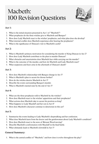 Macbeth: 100 Revision Questions for GCSE | Teaching Resources