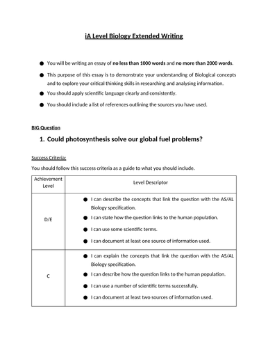 Unit 3 Homework Menus - Oxford AQA A Level Biology | Teaching Resources