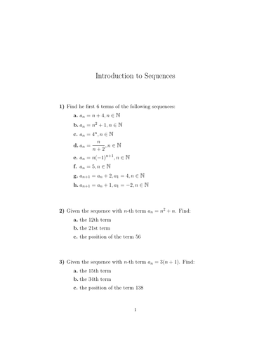Introduction to Sequences Worksheet (with solutions) | Teaching Resources