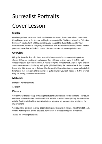 Surrealist Portraiture Cover Lesson | Teaching Resources
