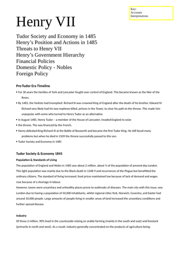 Henry VII 1485-1509 (A Level OCR History) Tudors Revision Notes ...