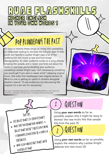 FREE National 5 English (N5)- Own Words RUAE Flashskills (sample ...