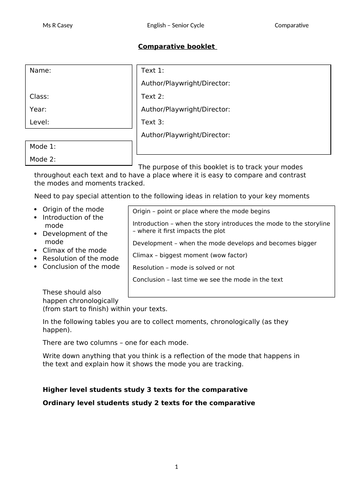 Comparative booklet - LC English (Senior Cycle) | Teaching Resources