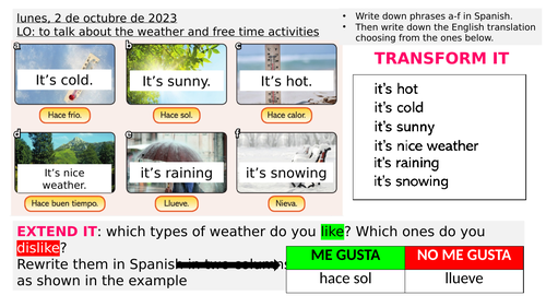 Viva 1 - Unit 2.3 ¿Qué haces cuando llueve? | Teaching Resources