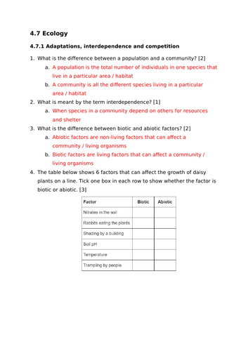 AQA Biology Paper 2 Revision (Trilogy) | Teaching Resources