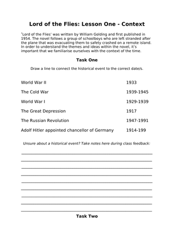 Lord of the Flies: Lesson One - Context for GCSE Literature | Teaching ...