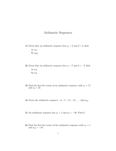 Arithmetic Sequences Worksheet No 4 (with solutions) | Teaching Resources