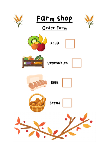 Farm Shop Order Form | Teaching Resources