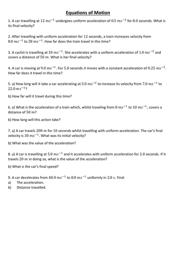 AQA Unit 4: Equations of Motion (SUVAT) Questions (A-Level) | Teaching ...