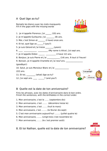 Quel âge as-tu? Remplis les blancs | Teaching Resources