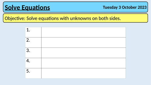 Solving Equations with Unknown on Both Sides | Teaching Resources
