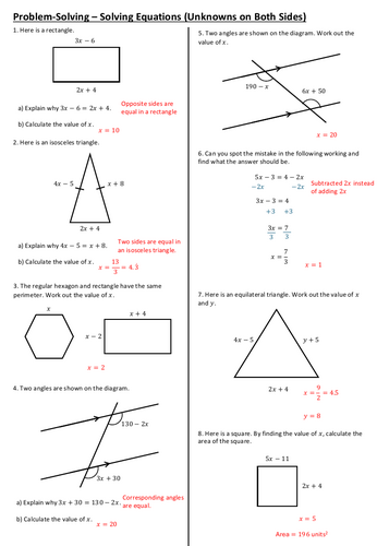Solving Equations with Unknown on Both Sides | Teaching Resources