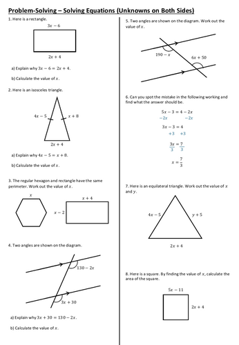 Solving Equations with Unknown on Both Sides | Teaching Resources