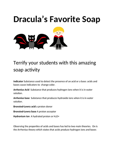 Chemistry Halloween fun Dracula's favorite soap pH activity | Teaching ...