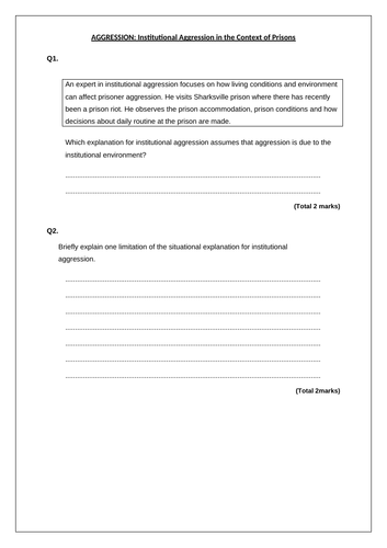 INSTITUTIONAL AGGRESSION IN THE CONTEXT OF PRISONS [A-Level Psychology ...