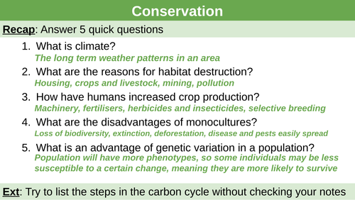 Conservation - Forests, Fish stocks, Extinction and Captive Breeding ...