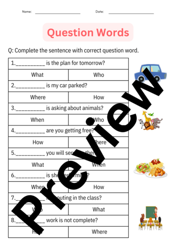 Printable Question Words Practice Worksheets - Writing Questions for ...
