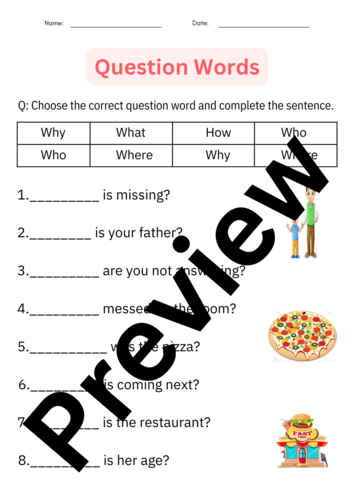 Printable Question Words Practice Worksheets - Writing Questions for ...