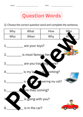 Printable Question Words Practice Worksheets - Writing Questions for ...