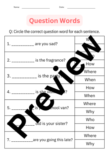 Printable Question Words Practice Worksheets - Writing Questions for ...