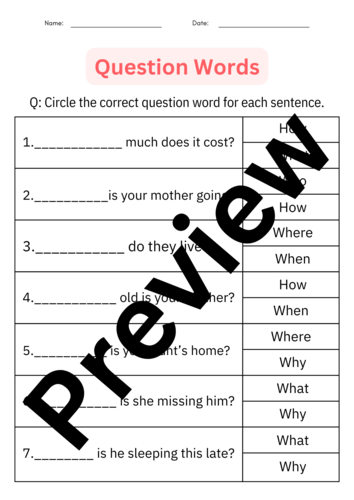 Printable Question Words Practice Worksheets - Writing Questions for ...