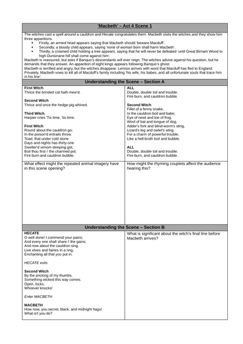 Macbeth - Act 4 Workbook | Teaching Resources