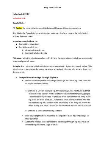 OCR Level 3 IT Cambridge Technicals Unit 22 Big Data Analytics ...