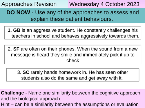 L8. Comparing Approaches - AQA Psychology - Paper 2 | Teaching Resources