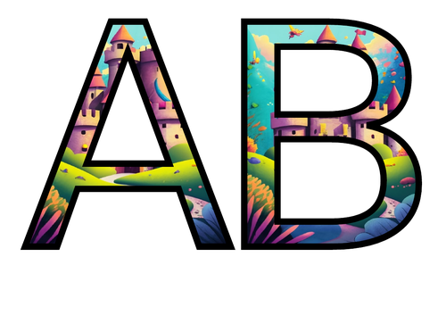 Fairy-tale Castle Modern Lettering Set Display Colourful Whole Alphabet ...