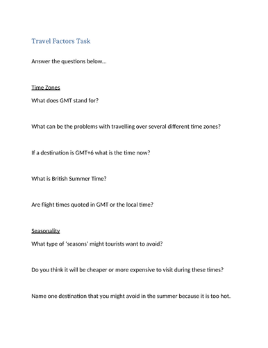 Travel and Tourism Destinations- Cambridge A Level ENTIRE UNIT ...