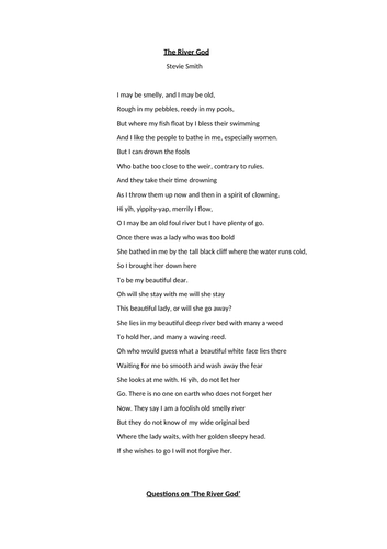 River God - Stevie Smith - Nature Poetry | Teaching Resources