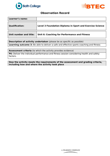 L3 Exercise Science Coaching for Performance | Teaching Resources
