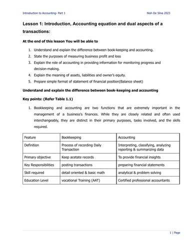 Igcse Accounting Lesson 1 Introduction To Accounting Teaching Resources
