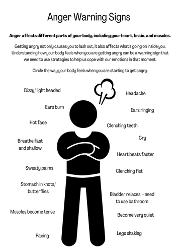 Anger Warning Signs Worksheet | Teaching Resources