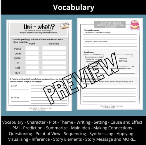 THE BOY IN THE DRESS by David Walliams NOVEL STUDY and READING ...